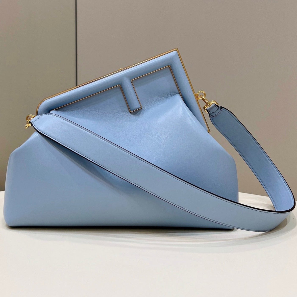 FENDI FIRST SMALL 32 IN LIGHT BLUE NAPPA LEATHER BAG GOLD HARDWARE ...
