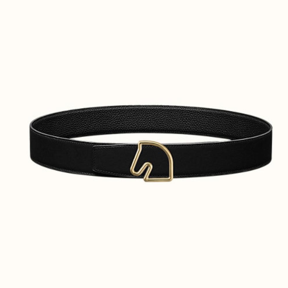 BOUCLE BELT BUCKLE & REVERSIBLE BLACK AND WHITE LEATHER STRAP 38MM GOL ...