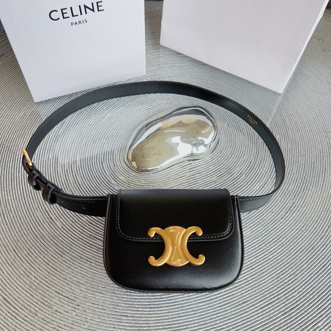 CL BELT BAG TRIOMPHE 25 MM BELT TRIOMPHE BLACK CALFSKIN GOLD HARDWARE ...
