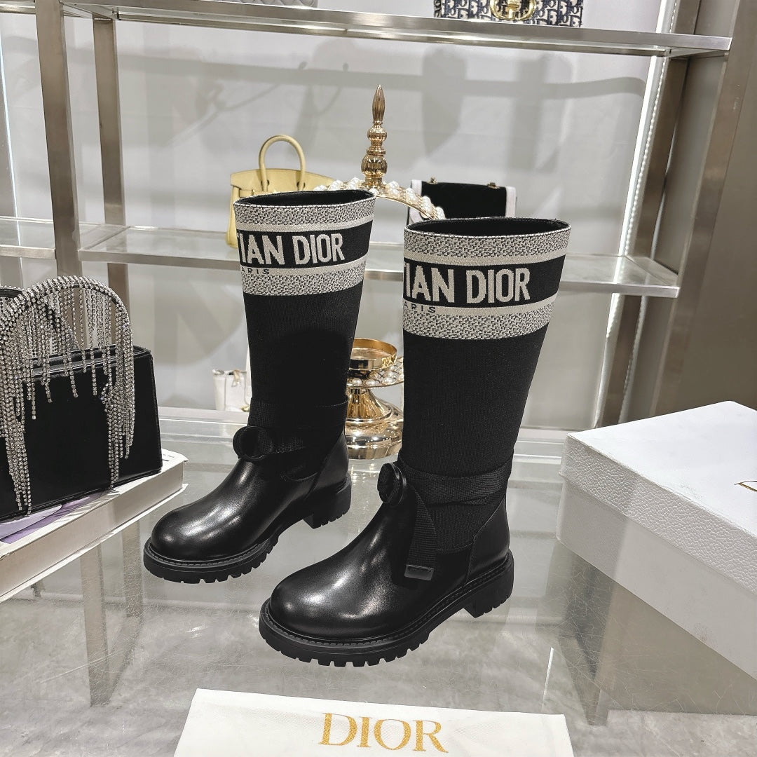 CD D-Major Boot Black Mix White Calfskin And Denim Fabric – BeeLove